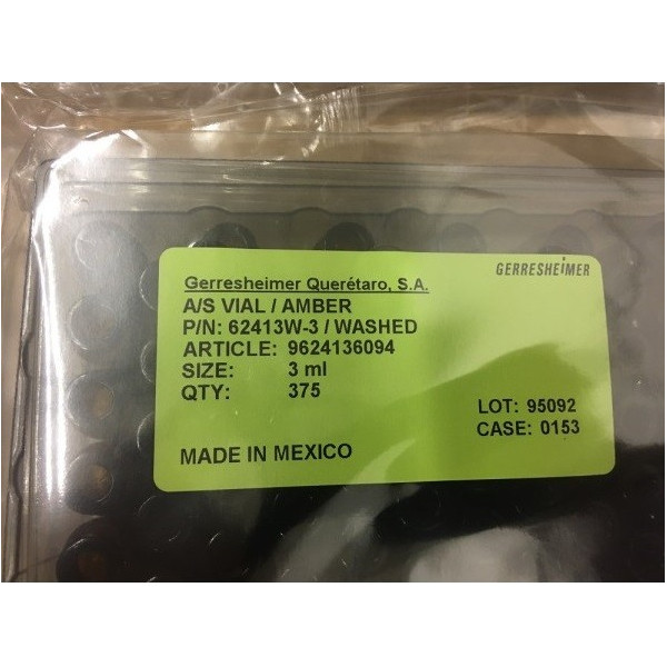 3ml Amber Serum Vial - Pre-Washed with USP Water